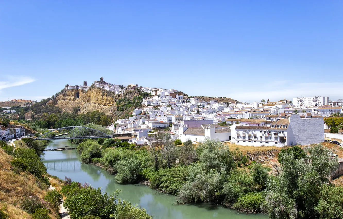 Wallpaper bridge, the city, river, Arcos de la Frontera for mobile and ...