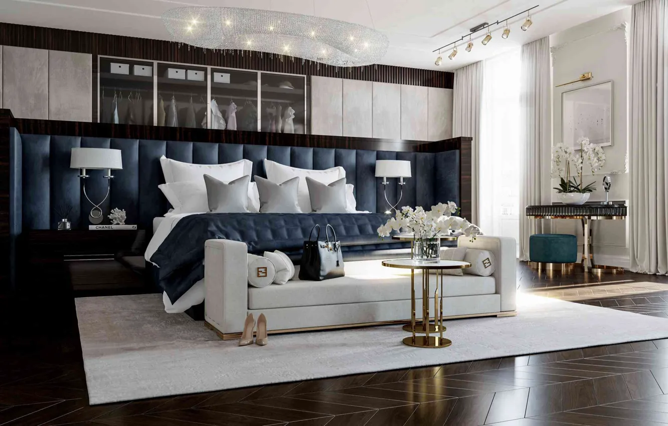 Wallpaper design, style, room, interior, bedroom, Glamour style, by ...