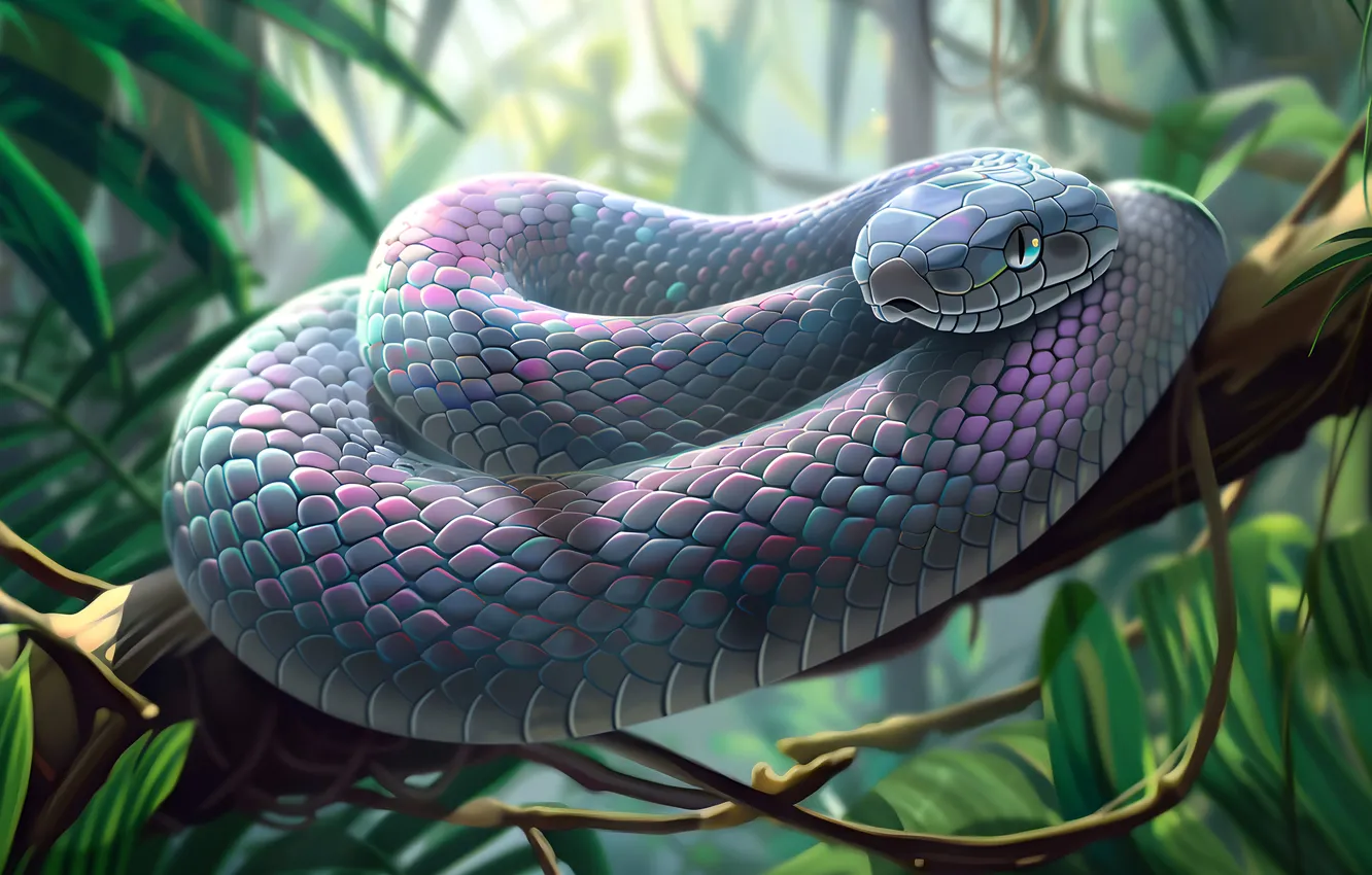 Wallpaper look, face, trees, animal, snake, jungle, art, reptile for ...