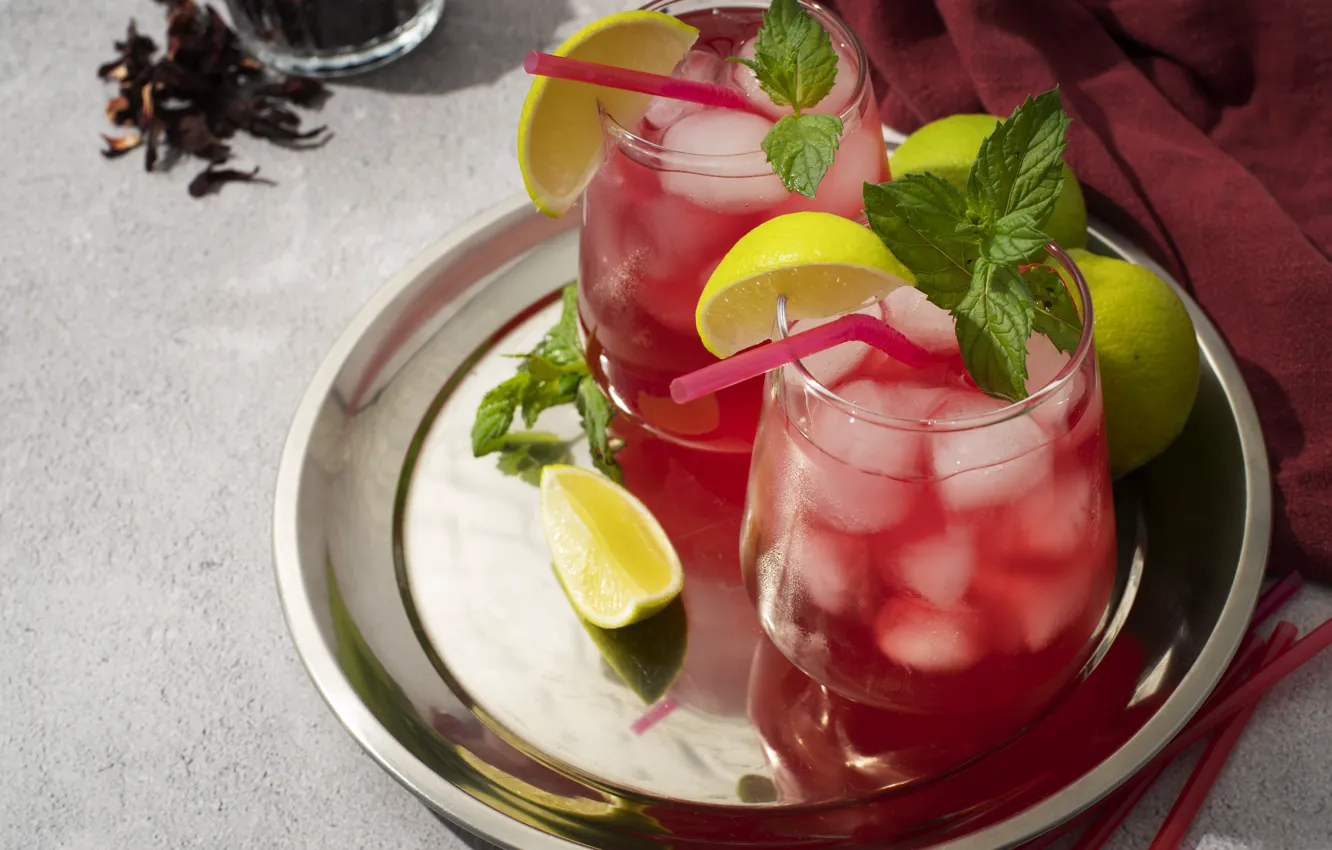 Wallpaper ice, glass, lime, drink, mint, iced tea for mobile and ...