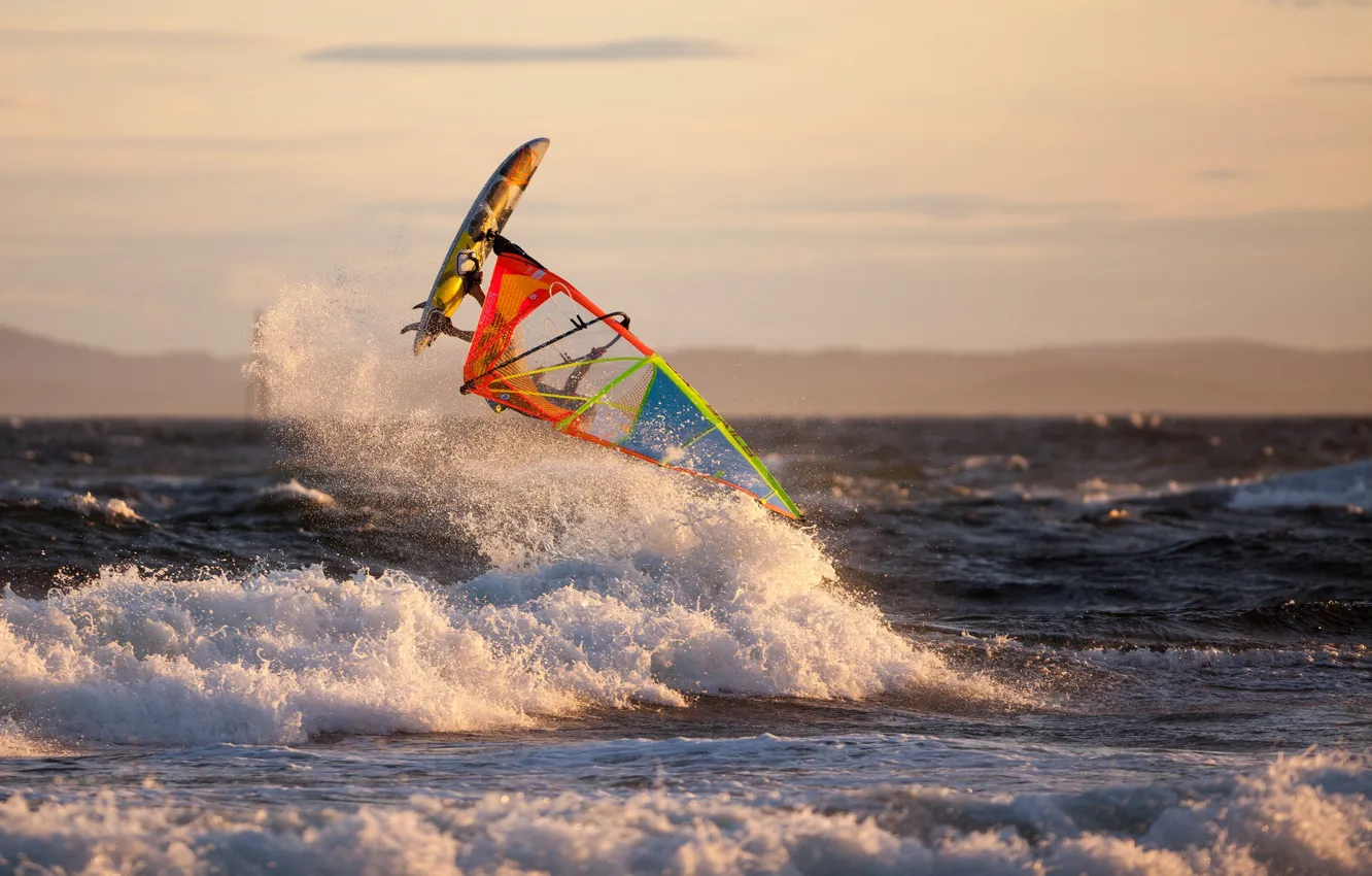 Wallpaper waves, sea, splash, sunlight, windsurfing, extreme sport ...