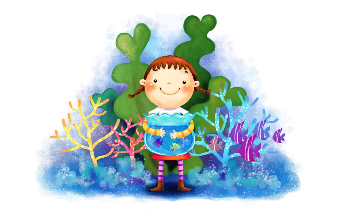 Wallpaper smile, figure, aquarium, fish, girl images for desktop ...