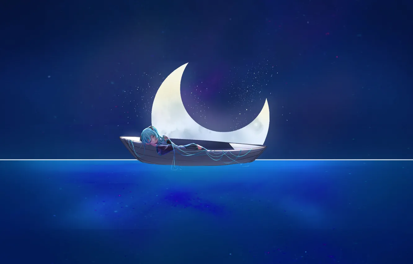 Wallpaper girl, night, sleep, a month, sleeping, Hatsune Miku, Vocaloid ...
