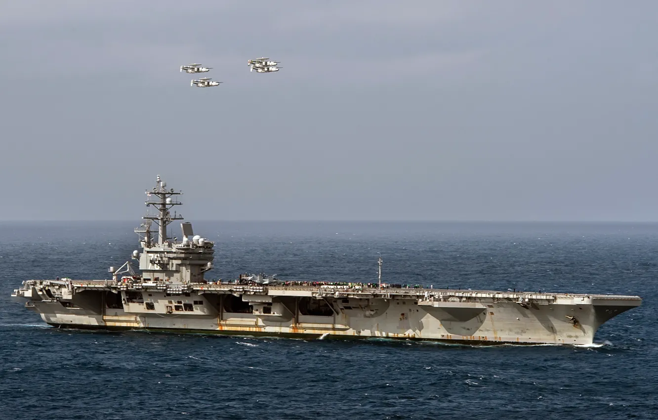 Wallpaper weapons, army, navy, USS Ronald Reagan (CVN 76), Four E-2C ...