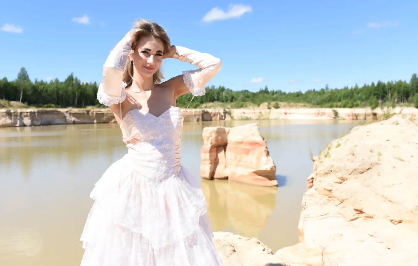 Wallpaper nature, lake, model, brunette, gorgeous, posing, beautiful ...