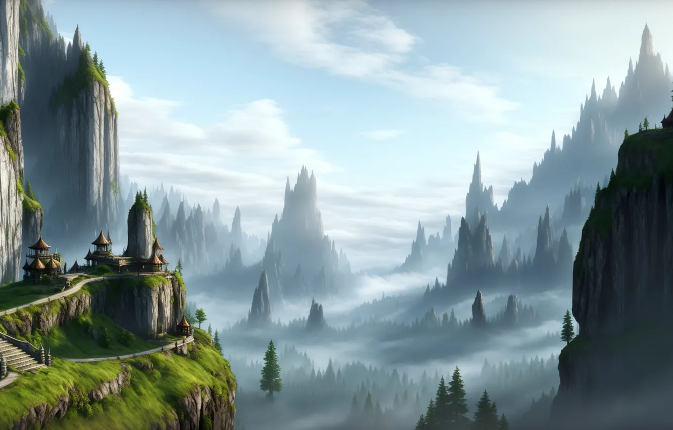 Wallpaper fantasy, landscape, art, village, Mount, Stable Diffusion ...