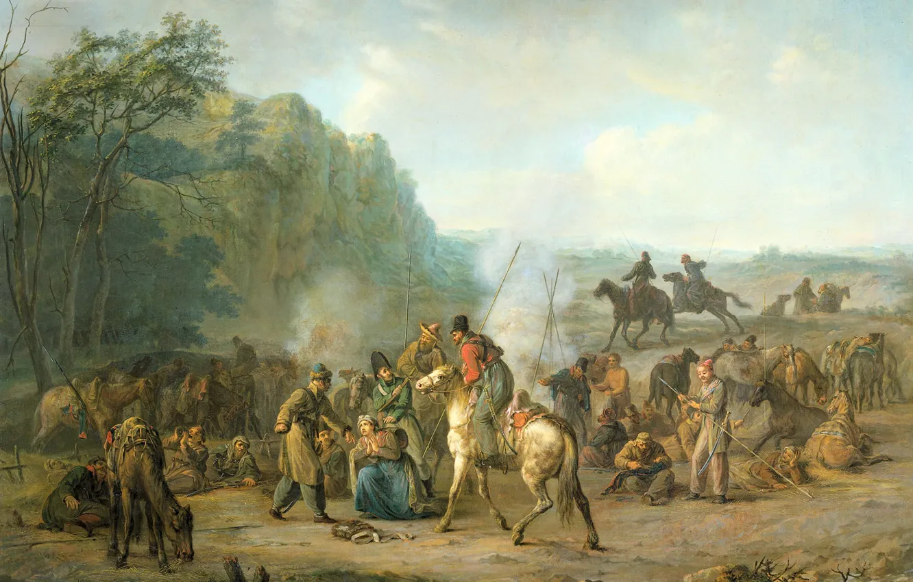 Wallpaper oil, picture, canvas, history, Night Of The Cossack Troops ...