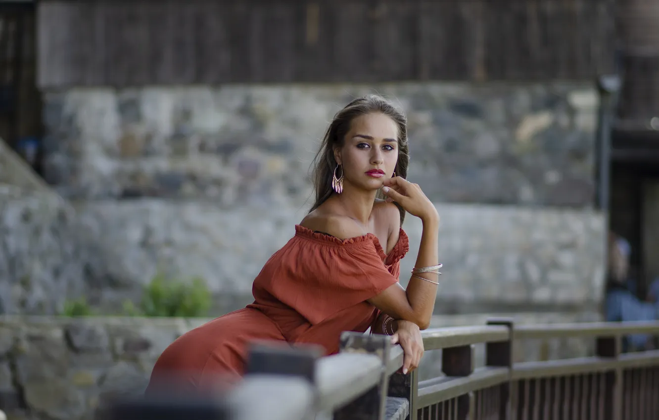 Wallpaper city, red, dress, beautiful, model, orange, shot, female for ...