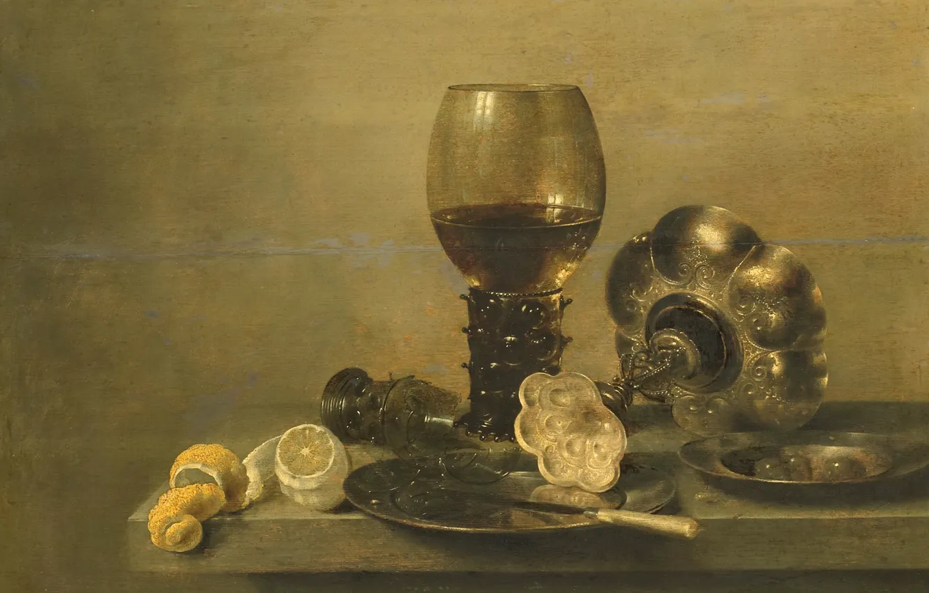Wallpaper lemon, oil, picture, still life, Cup, Willem Claesz Heda ...