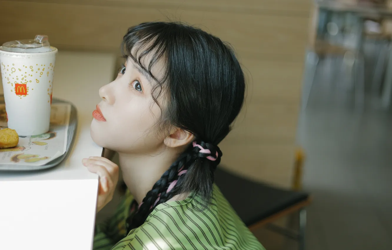 Wallpaper woman, beautiful, model, pretty, drink, asian, cute, table ...