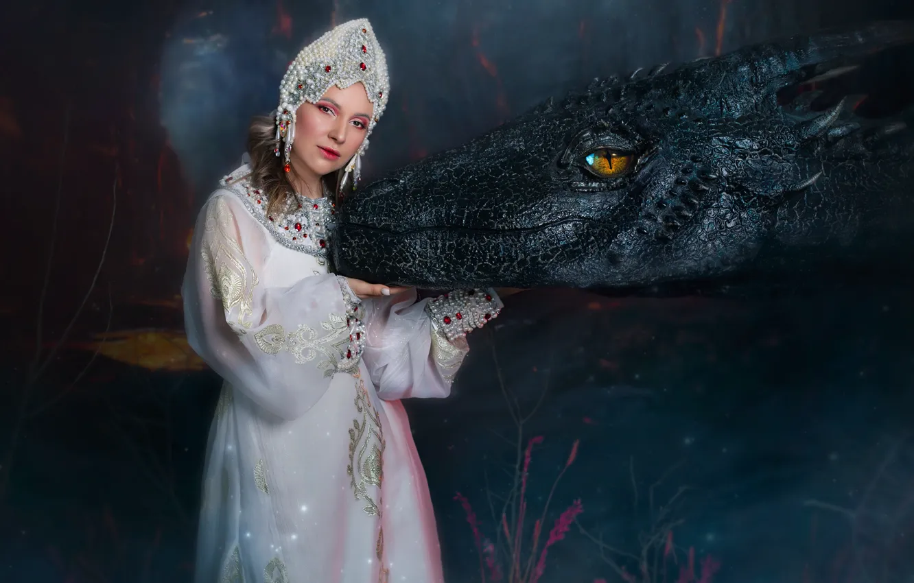 Wallpaper girl, dragon, pair, Princess for mobile and desktop, section ...