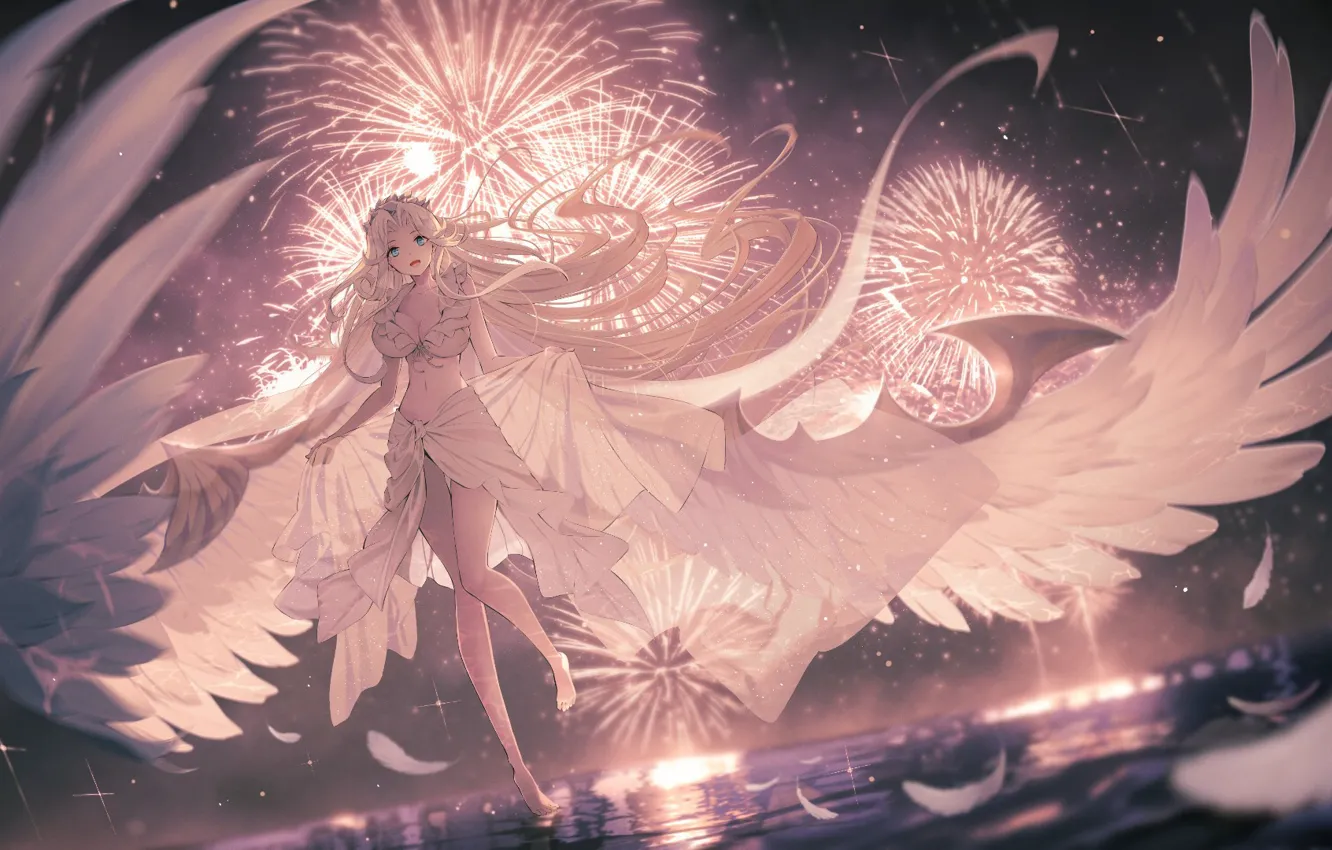 Wallpaper water, girl, wings, fireworks, Rafaela, Mobile Legends: Bang ...