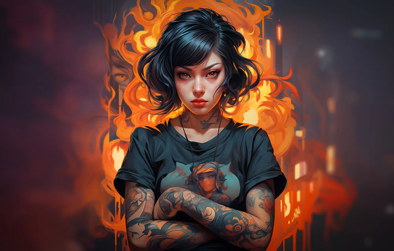 Wallpaper portrait, AI Art, lady on fire, Fire girl for mobile and desktop, section ии арт ...