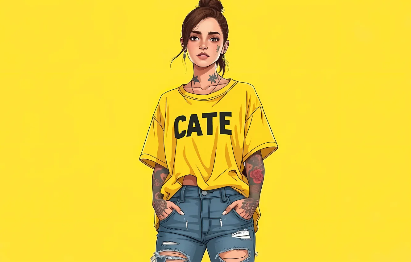 Wallpaper girl, yellow, background, minimalism for mobile and desktop ...