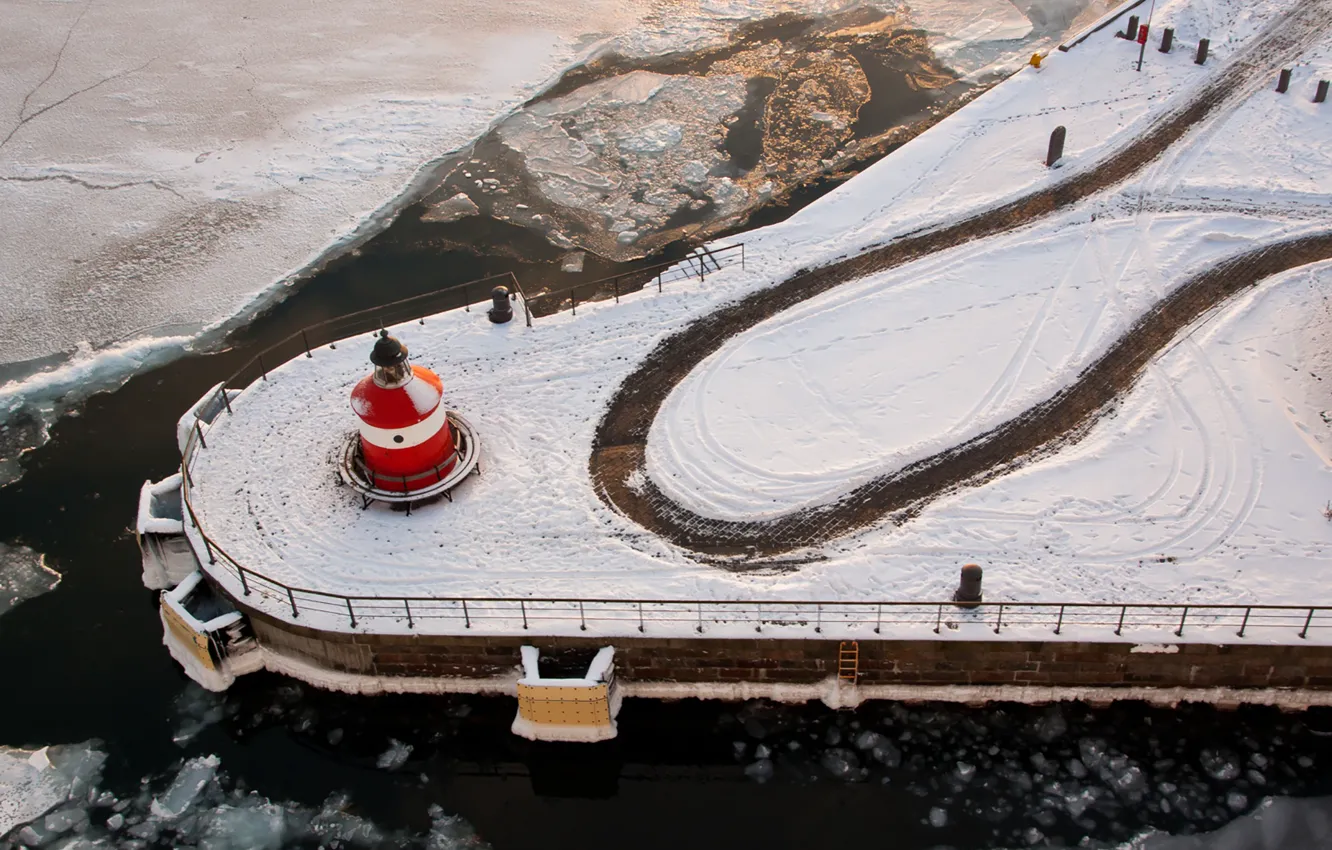 Wallpaper ice, winter, lighthouse, Denmark, Copenhagen, Long line for ...