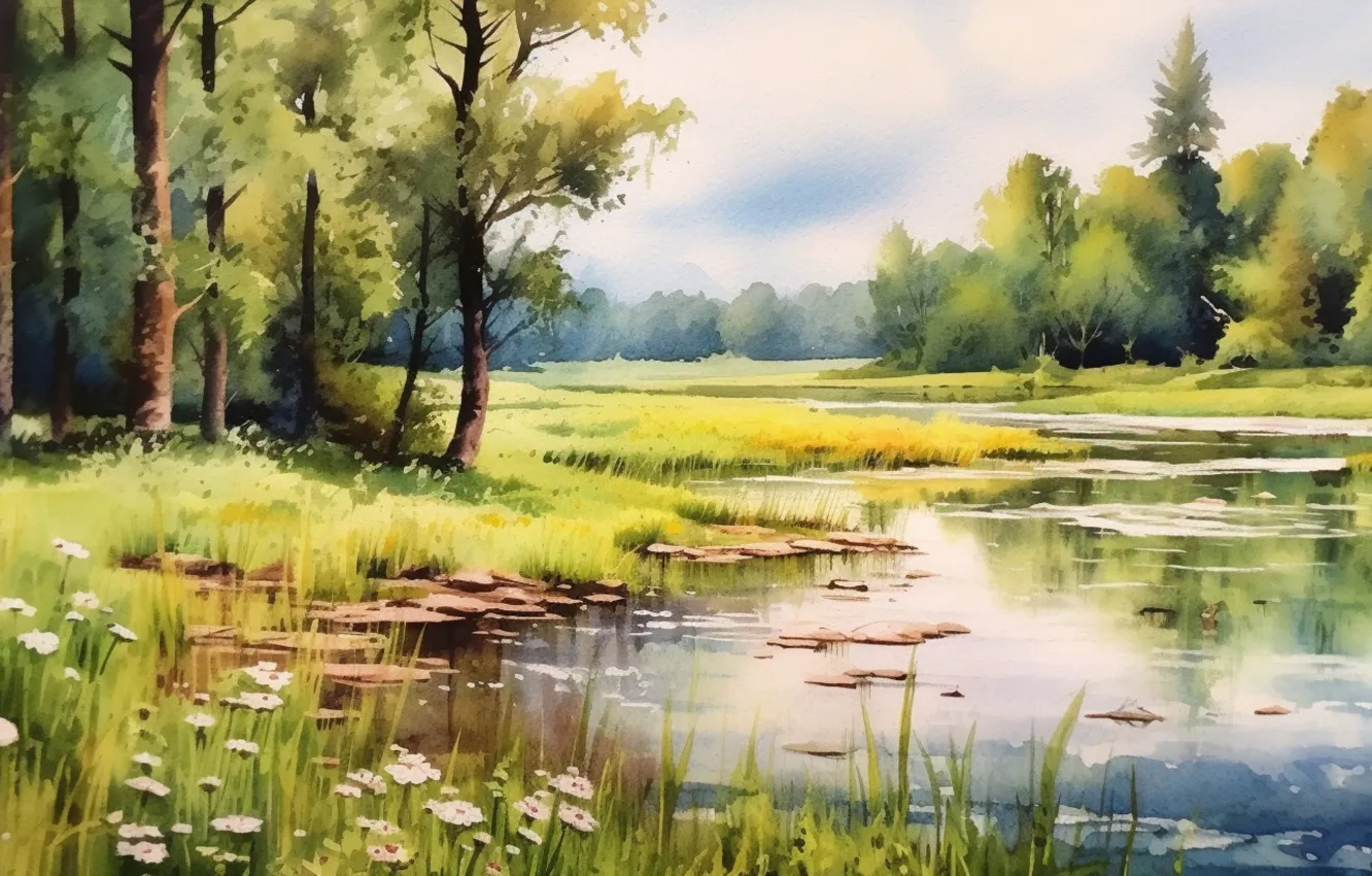 Wallpaper Greens Forest Summer The Sky Grass Clouds Trees