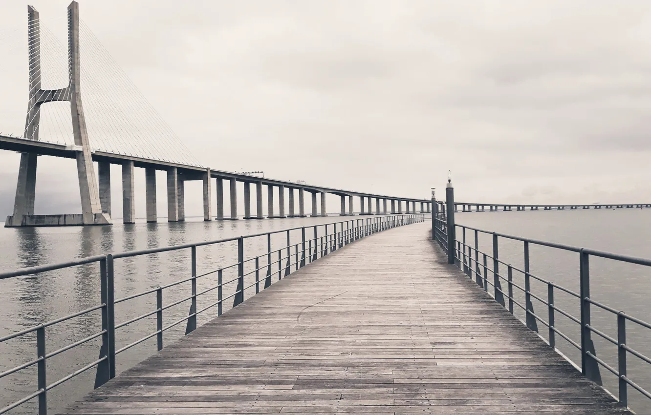 Wallpaper water, grey, Bridge, pierce, promenade, the platform for ...