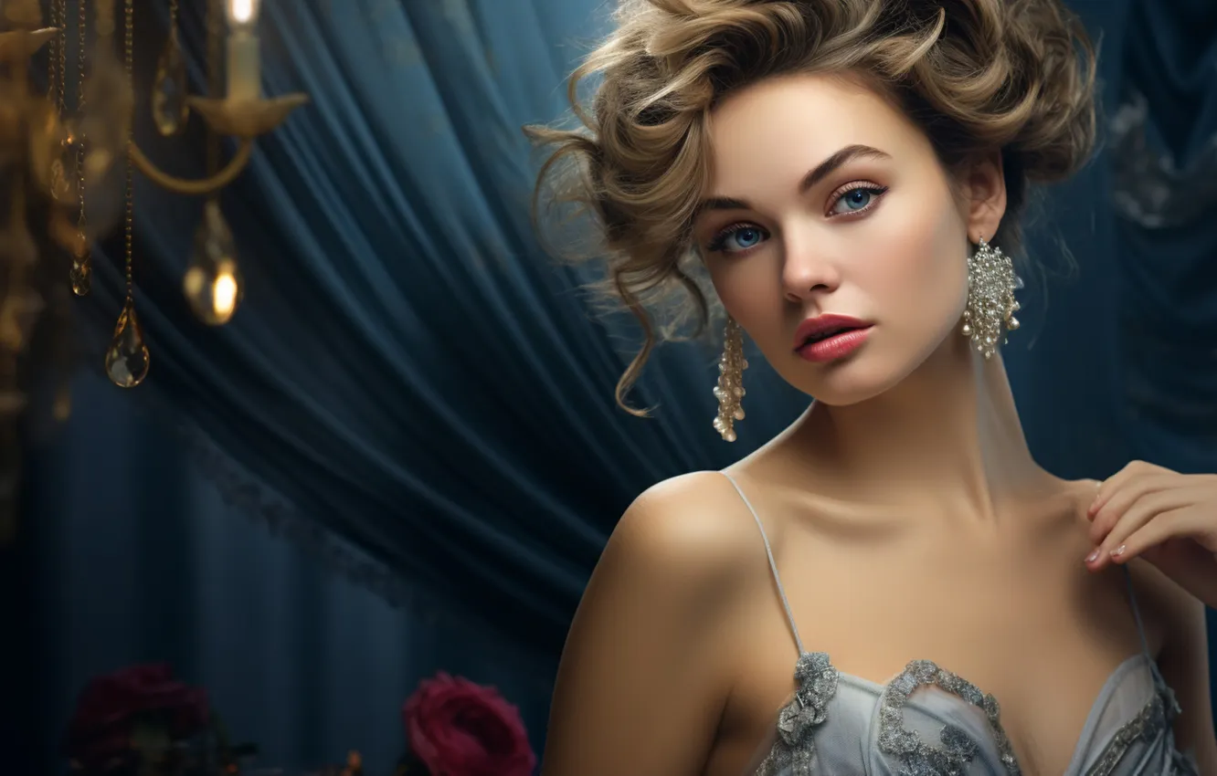 Wallpaper look, girl, decoration, flowers, face, pose, room, portrait ...