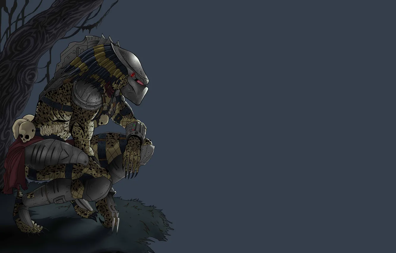 Wallpaper grass, trees, the dark background, predator, alien, alien ...