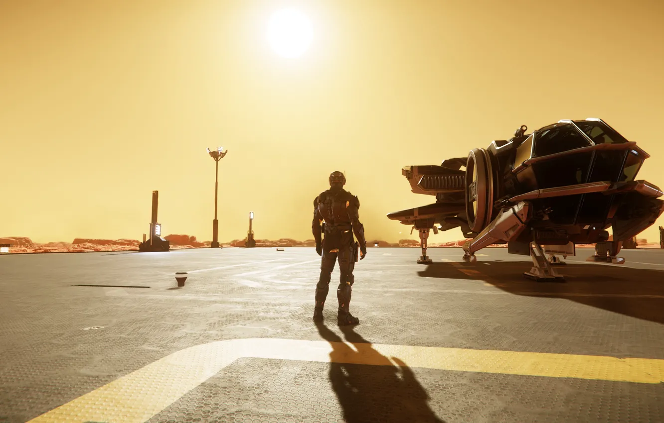 Wallpaper the sun, sunset, pilot, armor, spaceship, Star Citizen for ...