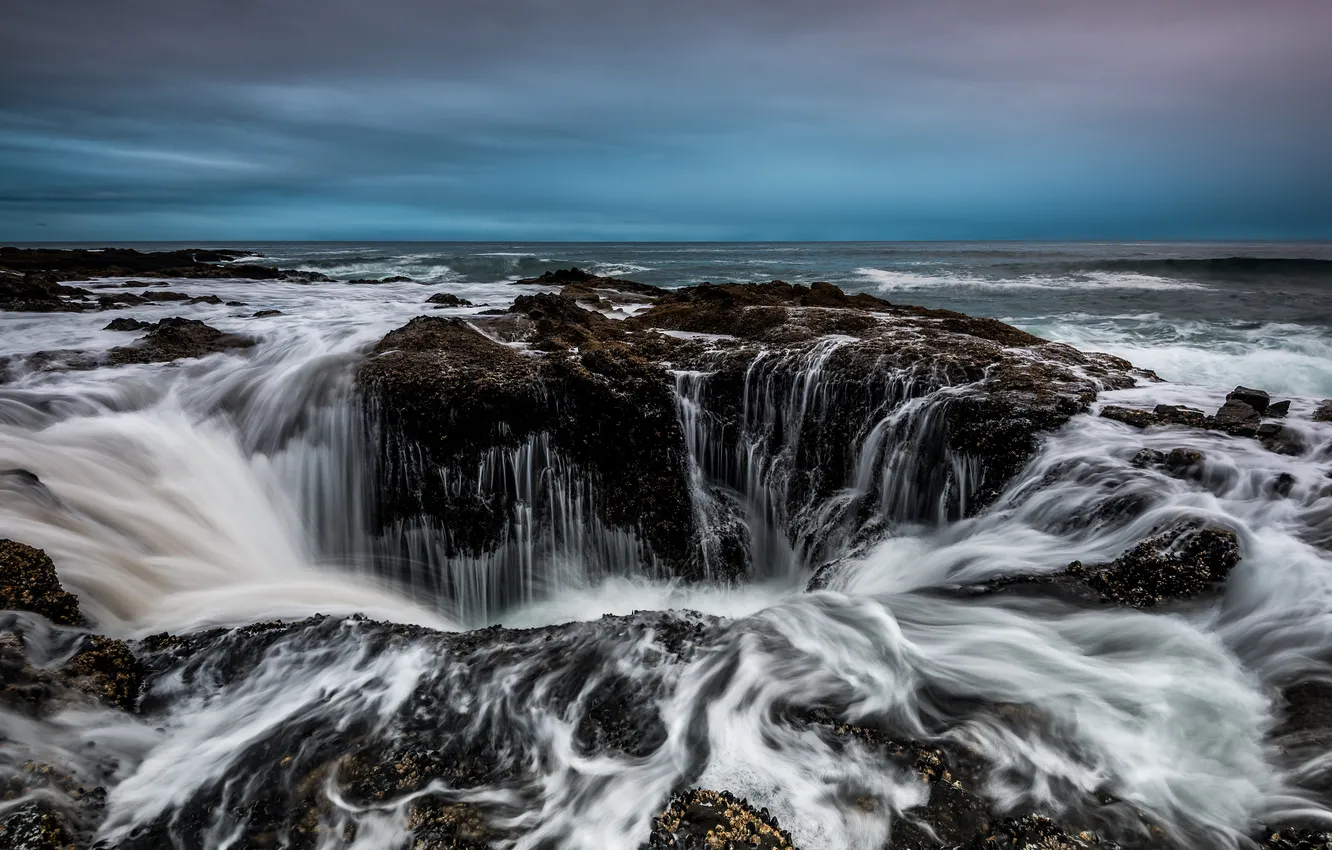 Wallpaper sea, the sky, shore, waterfall, stream, funnel for mobile and ...