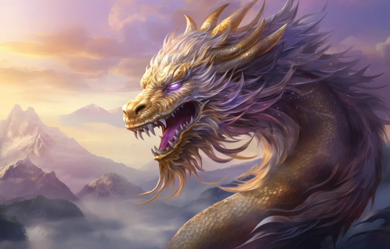 Wallpaper language, clouds, light, mountains, fog, rocks, dawn, dragon ...