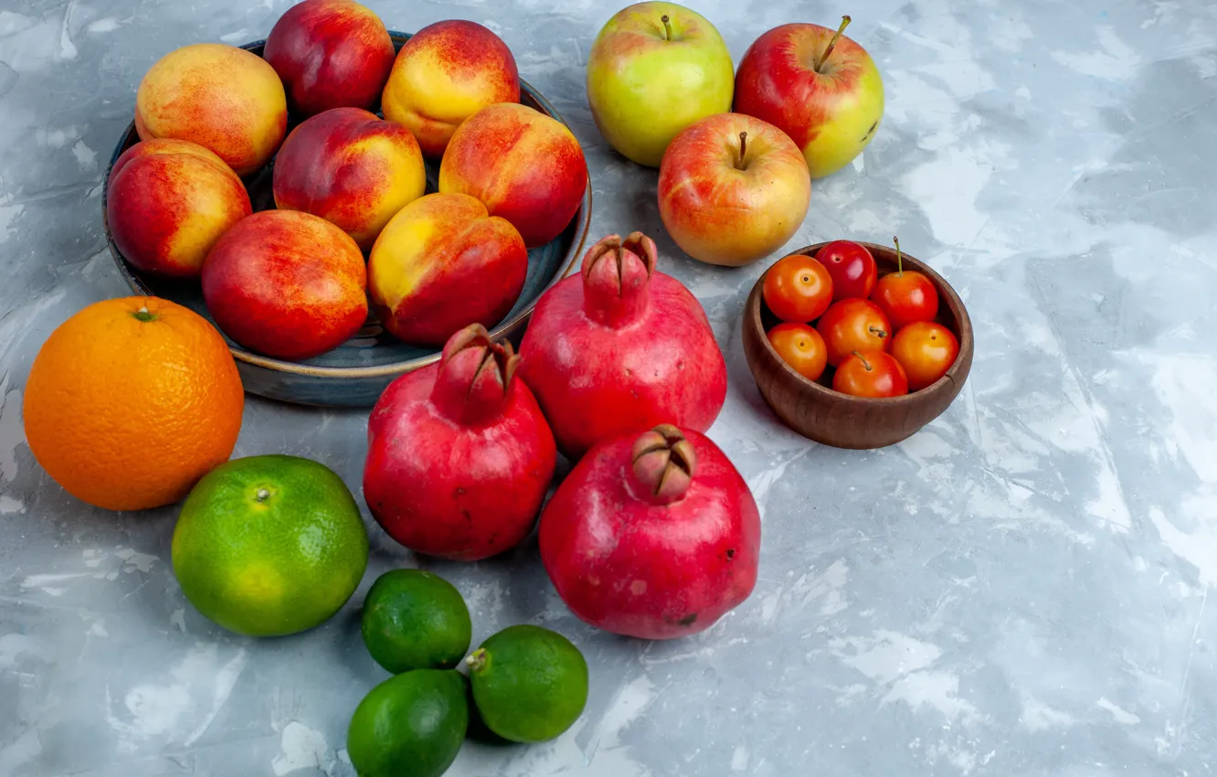 Wallpaper leaves, apples, orange, red, lime, bowl, fruit, citrus for ...