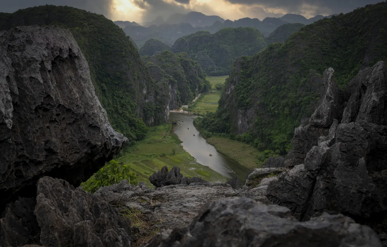 Wallpaper mountains, nature, river, rocks, valley, Vietnam, Ninh Binh ...
