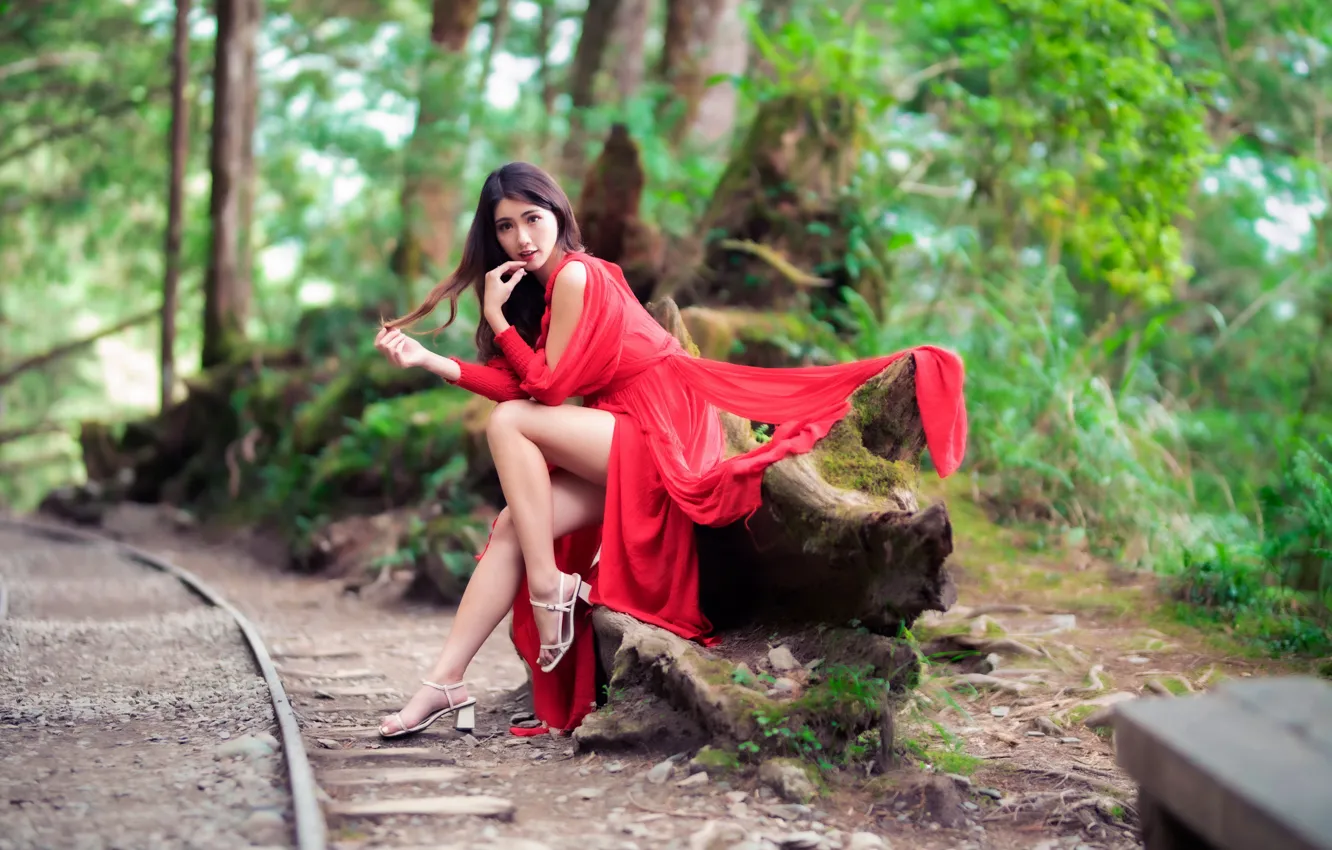 Wallpaper Look Trees Pose Park Model Rails Portrait Makeup For
