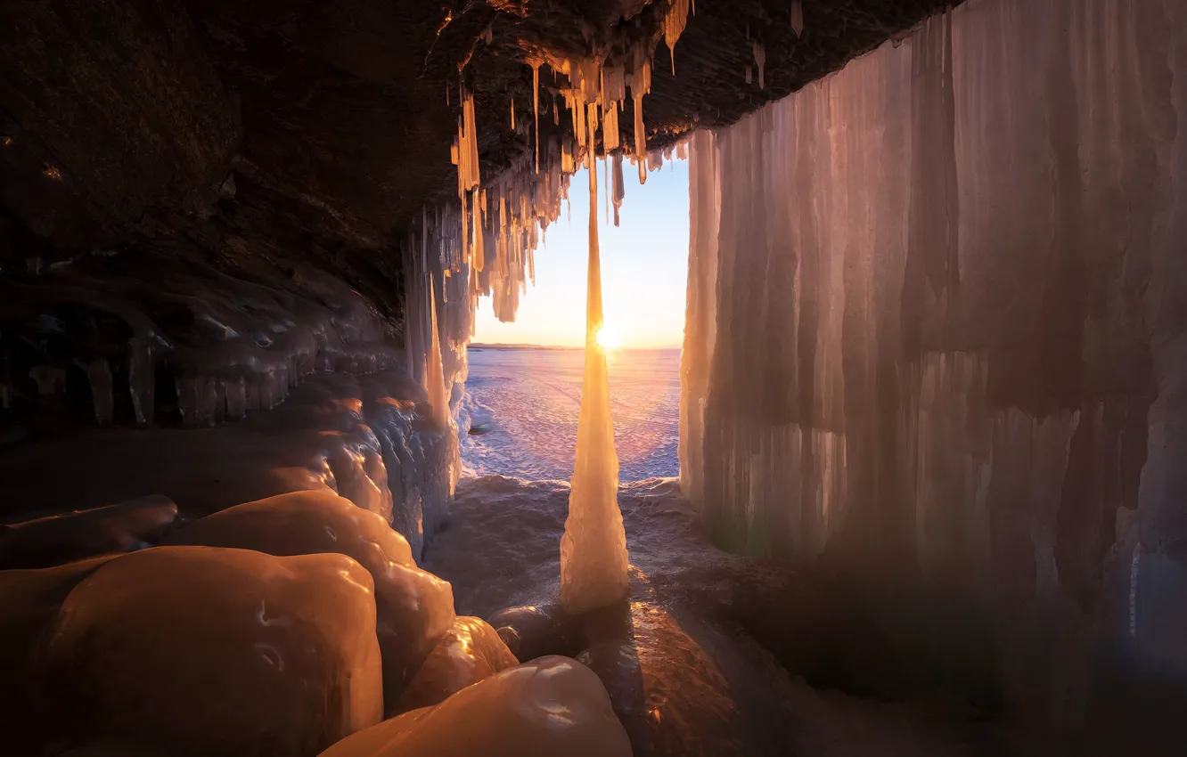 Wallpaper ice, winter, icicles, cave, arch for mobile and desktop ...
