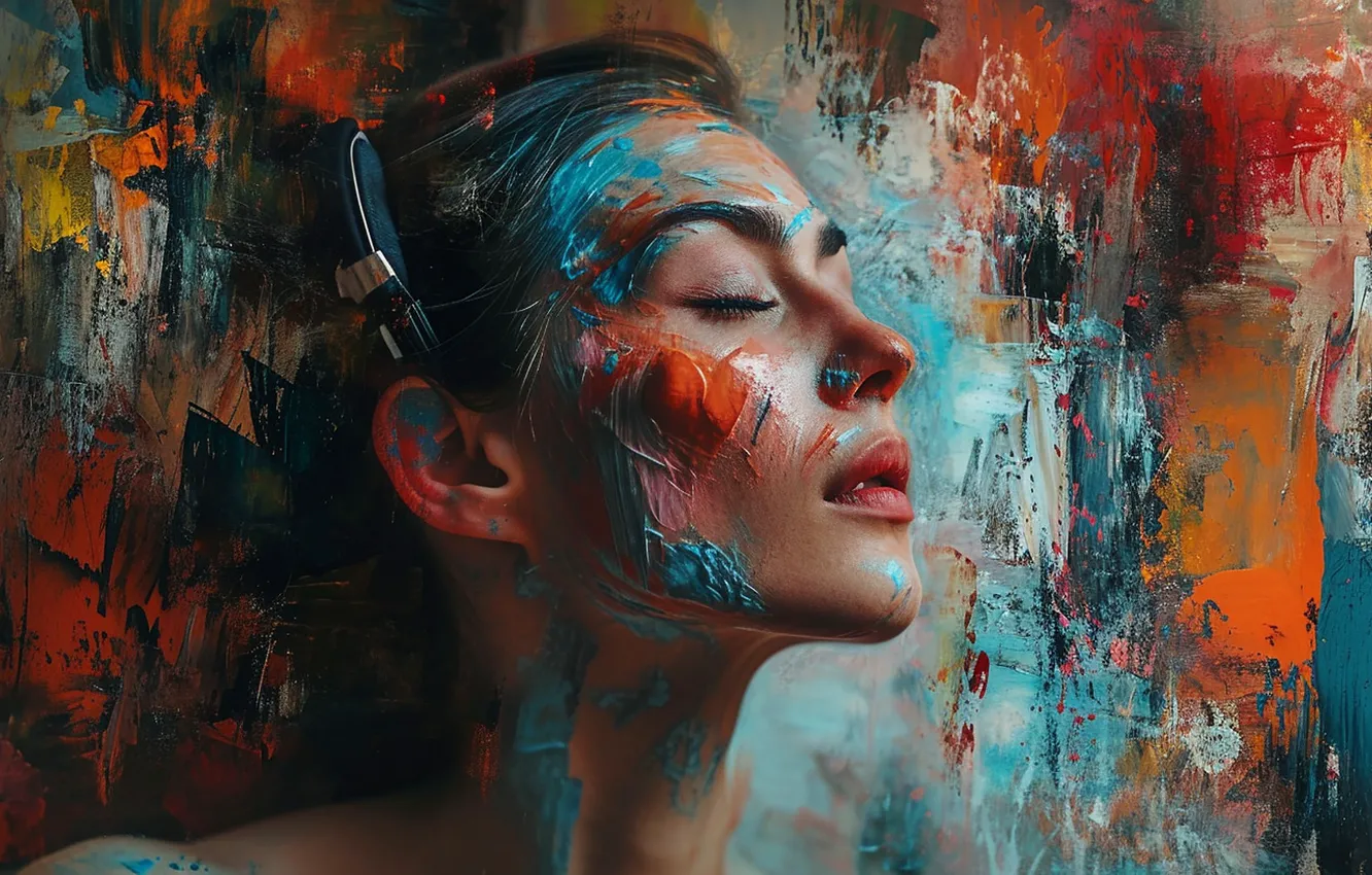 Wallpaper girl, face, portrait, picture, painting, strokes, imitation ...