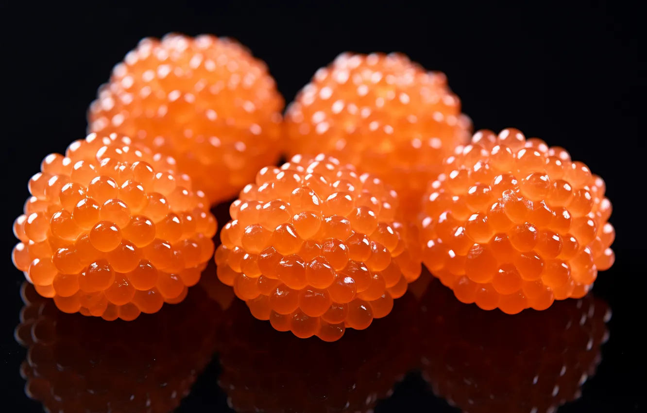 Wallpaper red, black background, caviar, red caviar, fish, eggs, AI art ...