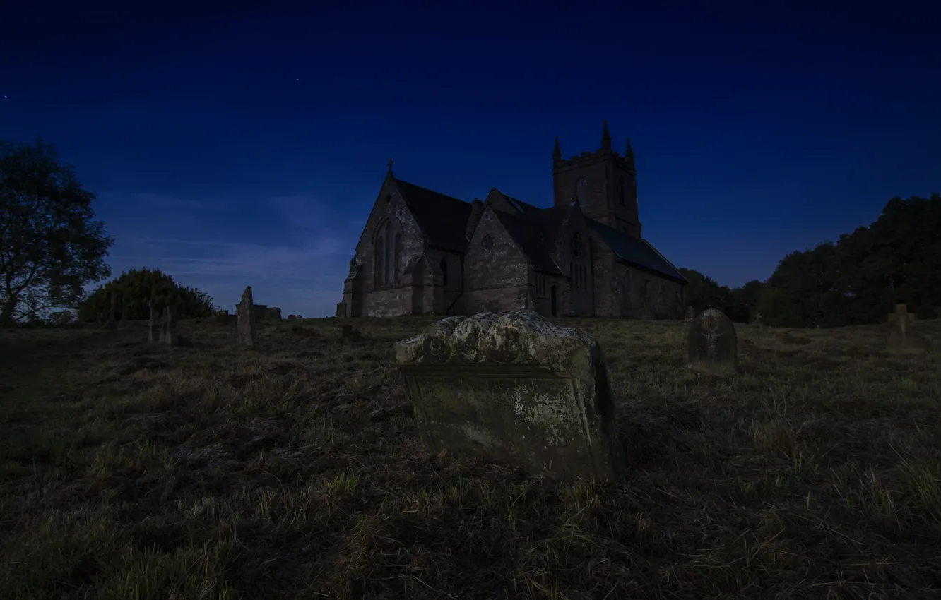 Wallpaper the sky, grass, night, castle, cemetery, tombstones ...