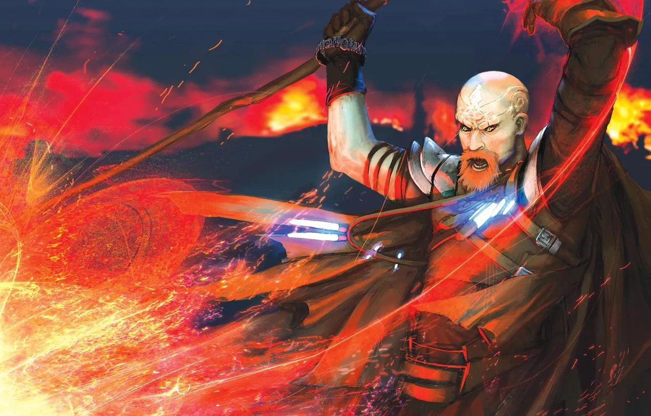 Wallpaper flame, magic, MAG, staff, the wizard, Neverwinter Night 2 ...