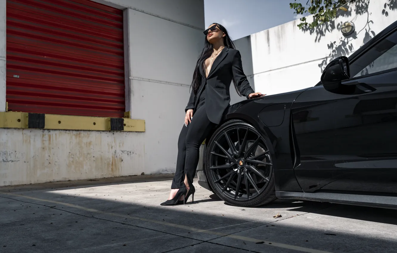 Wallpaper Porsche Girl Black Taycan For Mobile And Desktop Section