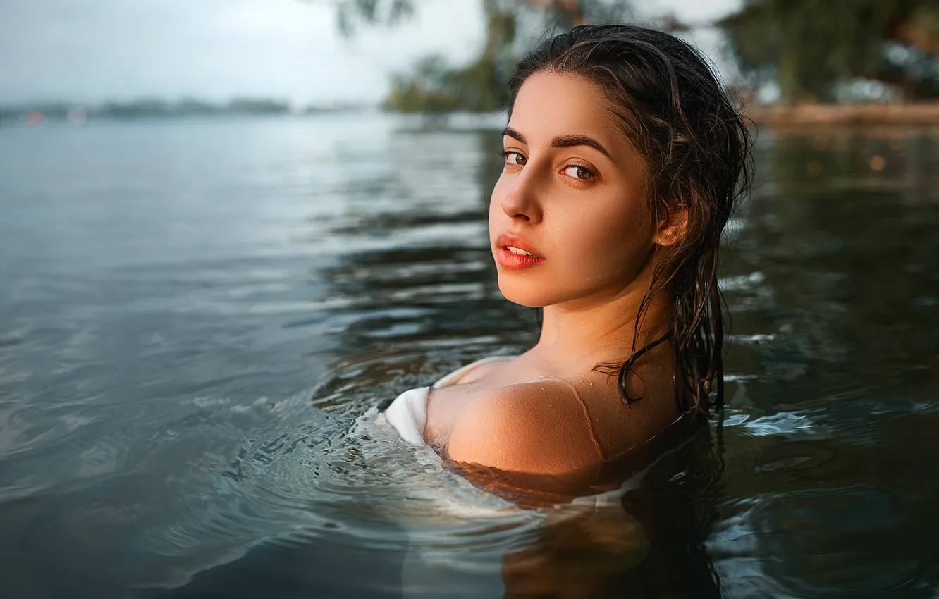 Wallpaper look, water, wet, shoulders, Dmitry Begma for mobile and desktop, section девушки ...