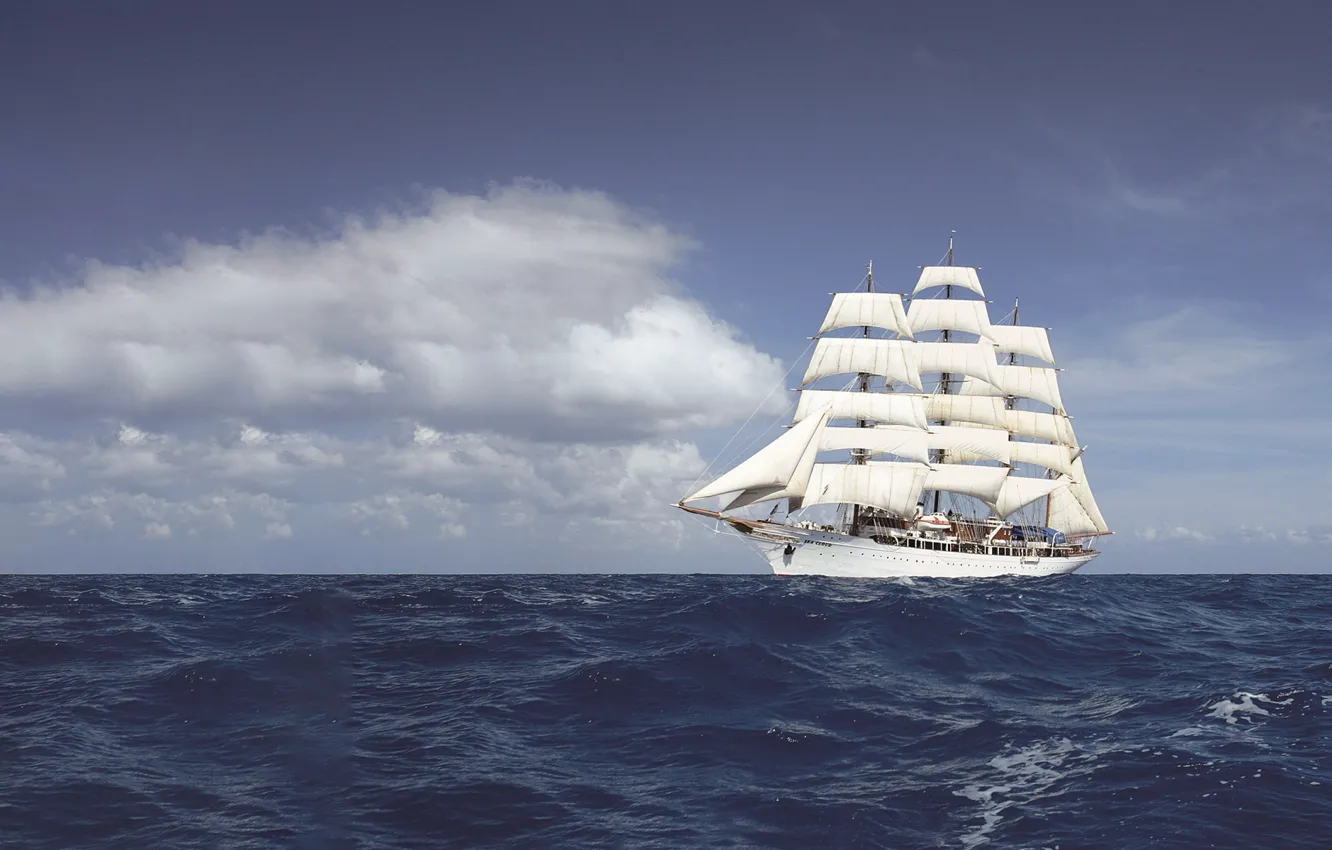 Wallpaper wave, the sky, clouds, the ocean, karabl, coast, sailboat for ...