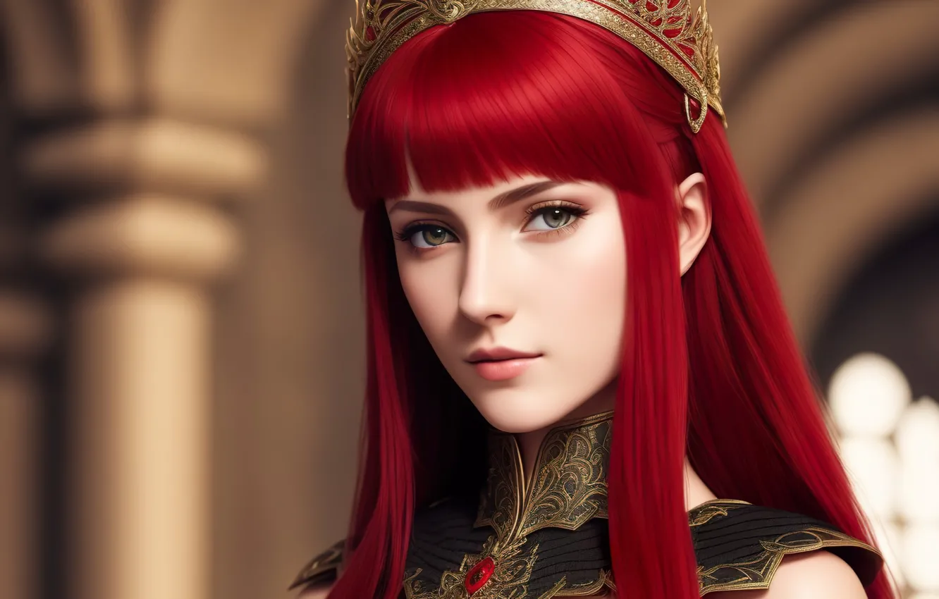 Wallpaper girl, fantasy, red hair, art, digital art, fantasy art, fantasy girl, Stable Diffusion ...