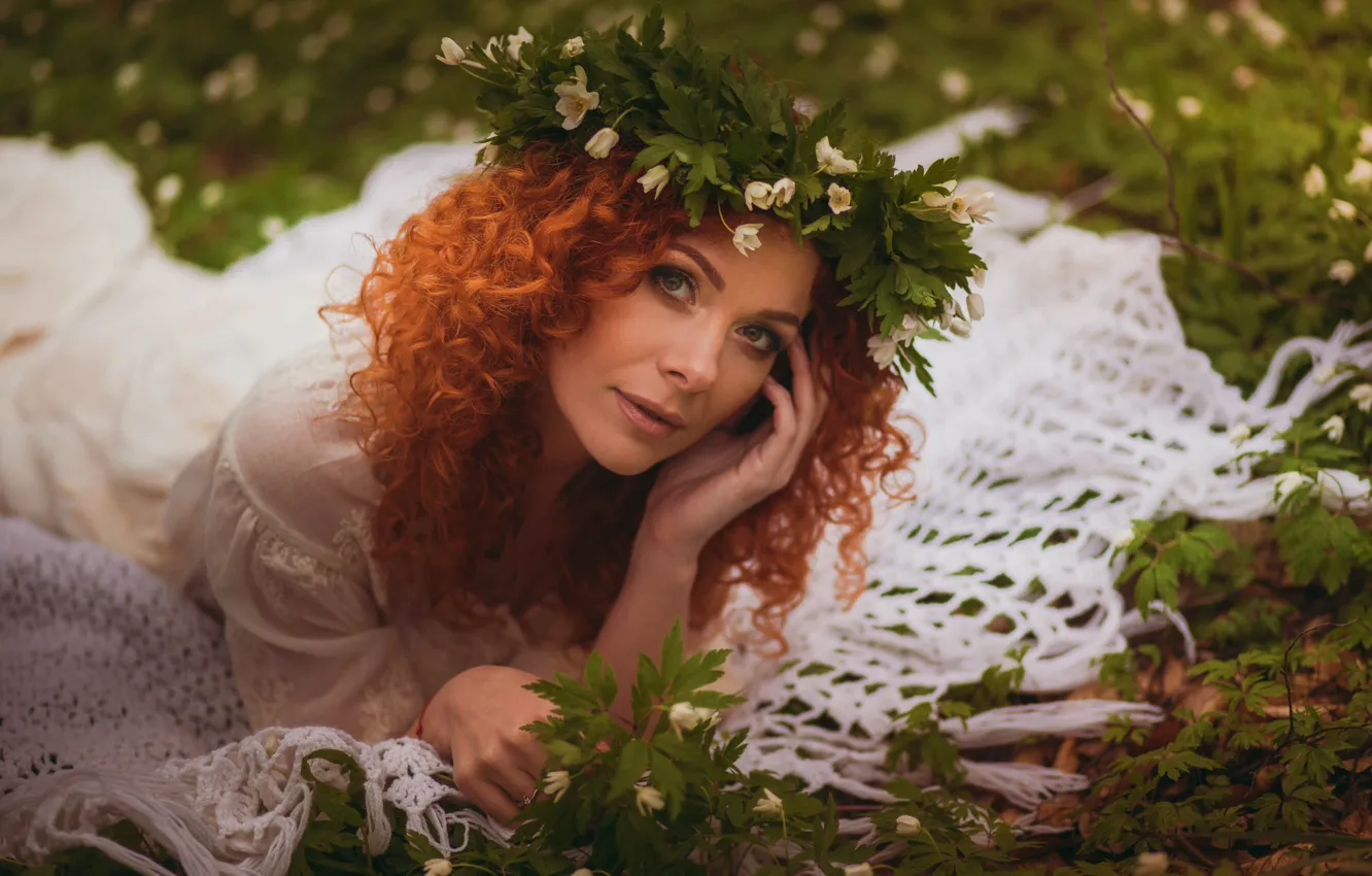 Wallpaper nature, stay, Girl, wreath for mobile and desktop, section ...
