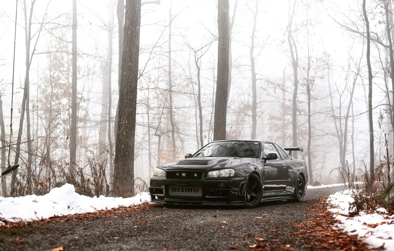 Wallpaper GTR, Nissan, Winter, Black, Snow, Autumn, R34, Forest ...