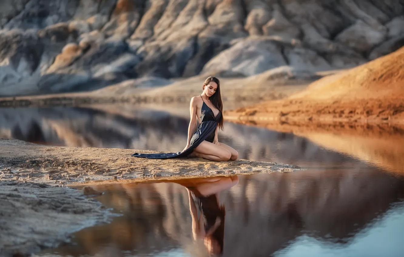 Wallpaper Girl Light Nature Pose River Hair Figure Brunette For