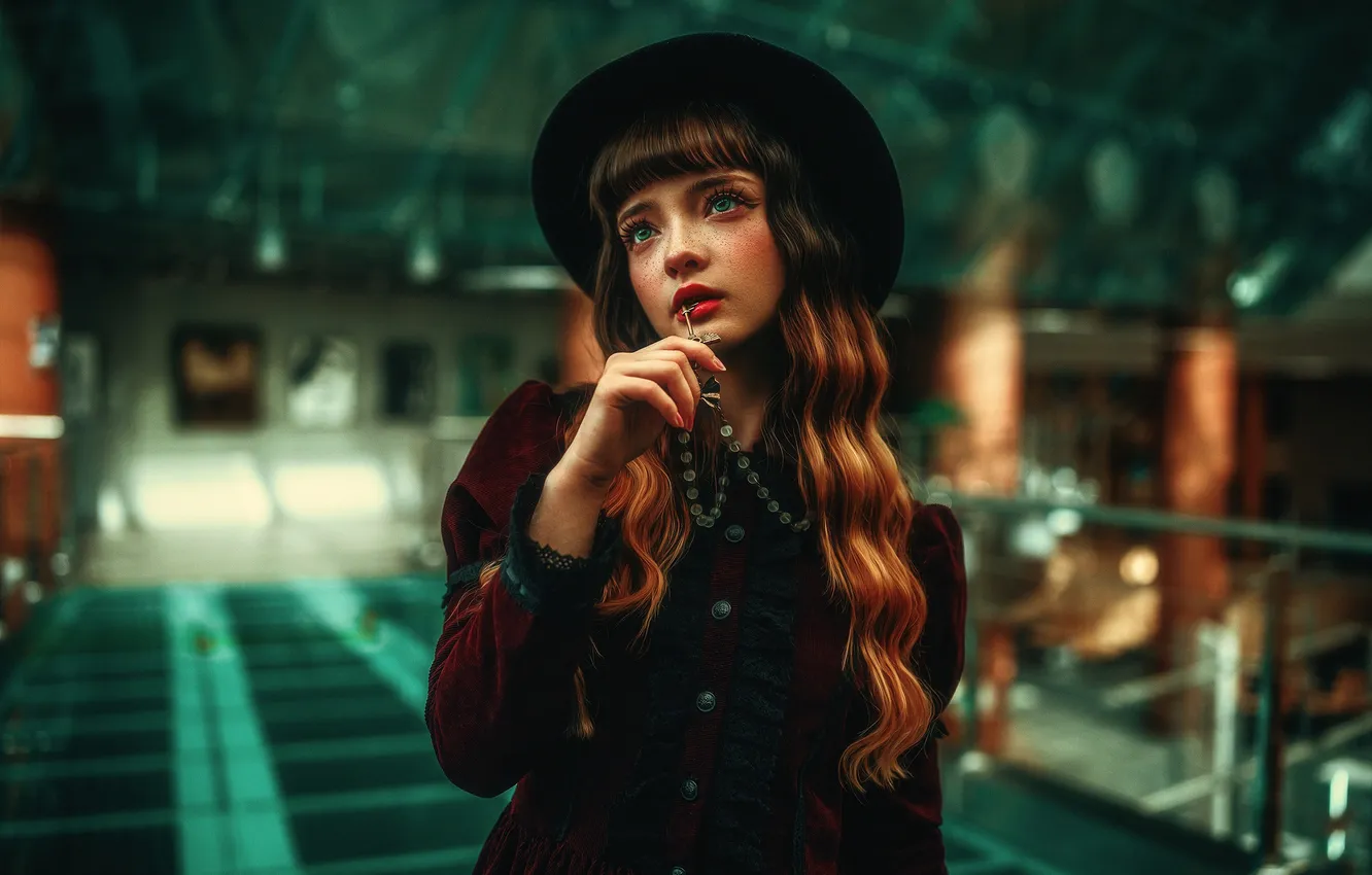 Wallpaper girl, pose, hat, hands, freckles, long hair, Lisa, Alexander ...