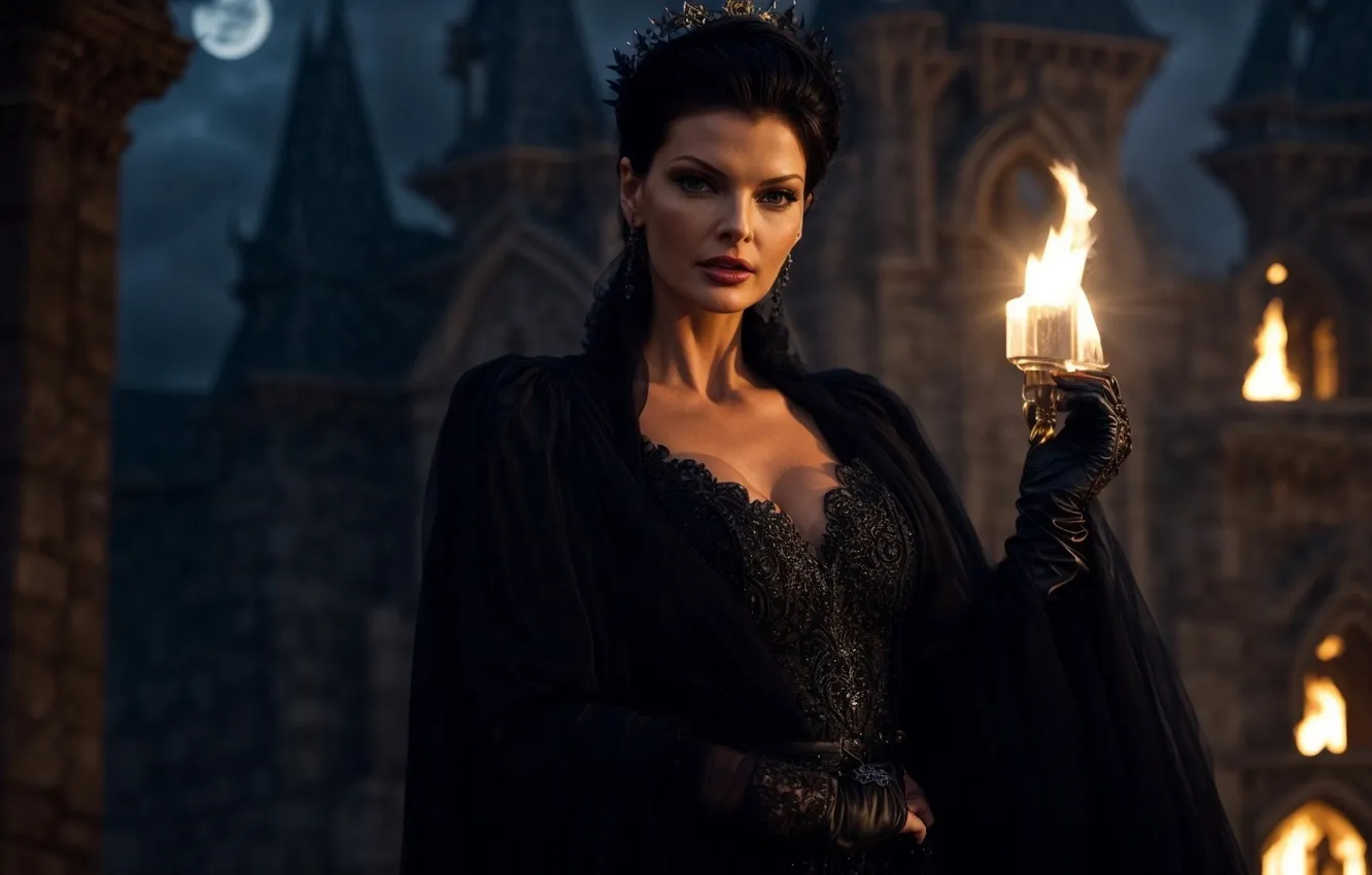 Wallpaper night, lights, castle, woman, Queen, lady for mobile and ...