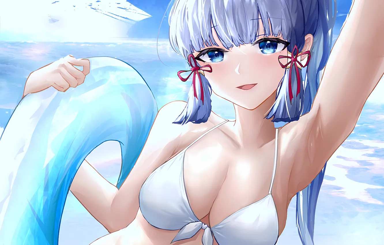 Wallpaper girl, sexy, cleavage, beach, sky, long hair, sea, boobs for mobile and desktop ...