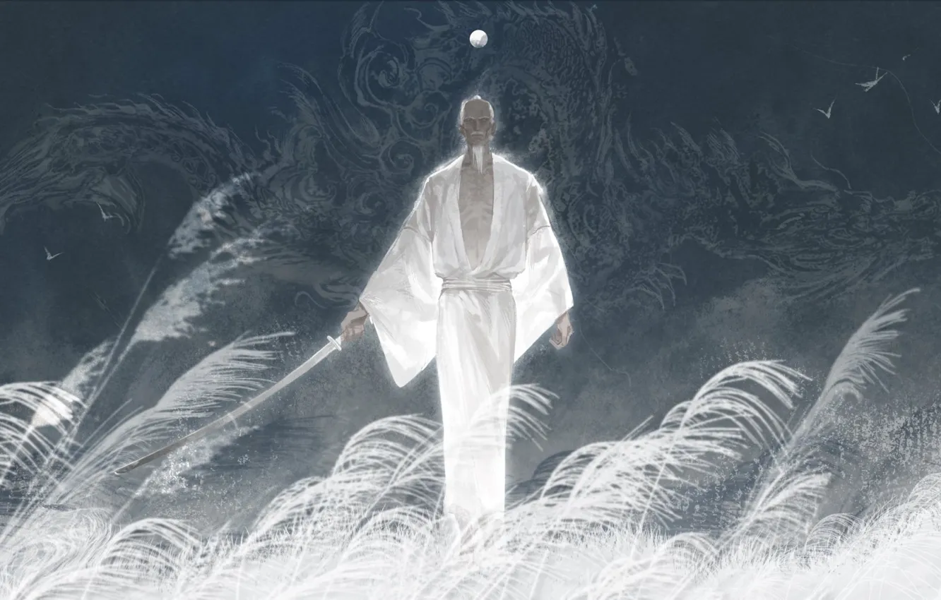 Wallpaper the wind, the moon, dragon, sword, the old man, Sekiro ...