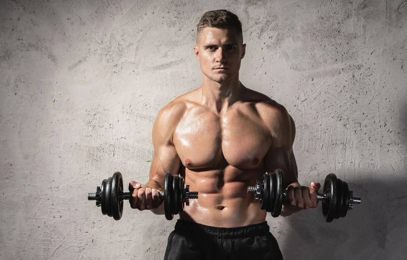 Wallpaper pose, figure, muscle, muscle, press, pose, athlete, dumbbells ...