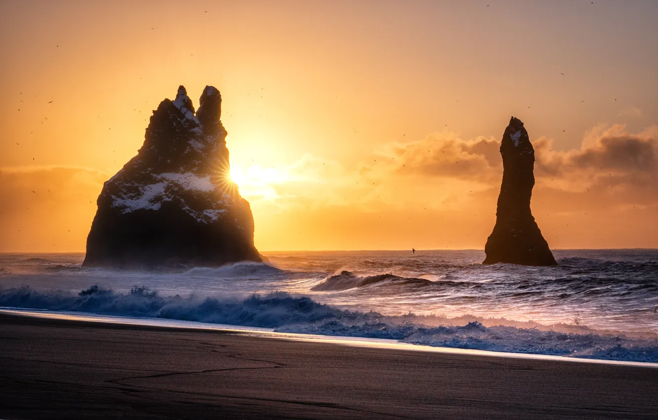 Wallpaper sea, sunset, rocks for mobile and desktop, section природа ...