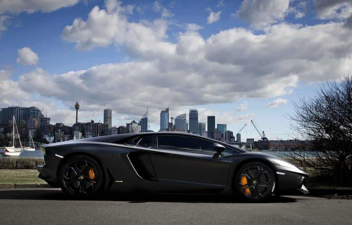 Wallpaper the sky, clouds, the city, shadow, profile, lamborghini ...