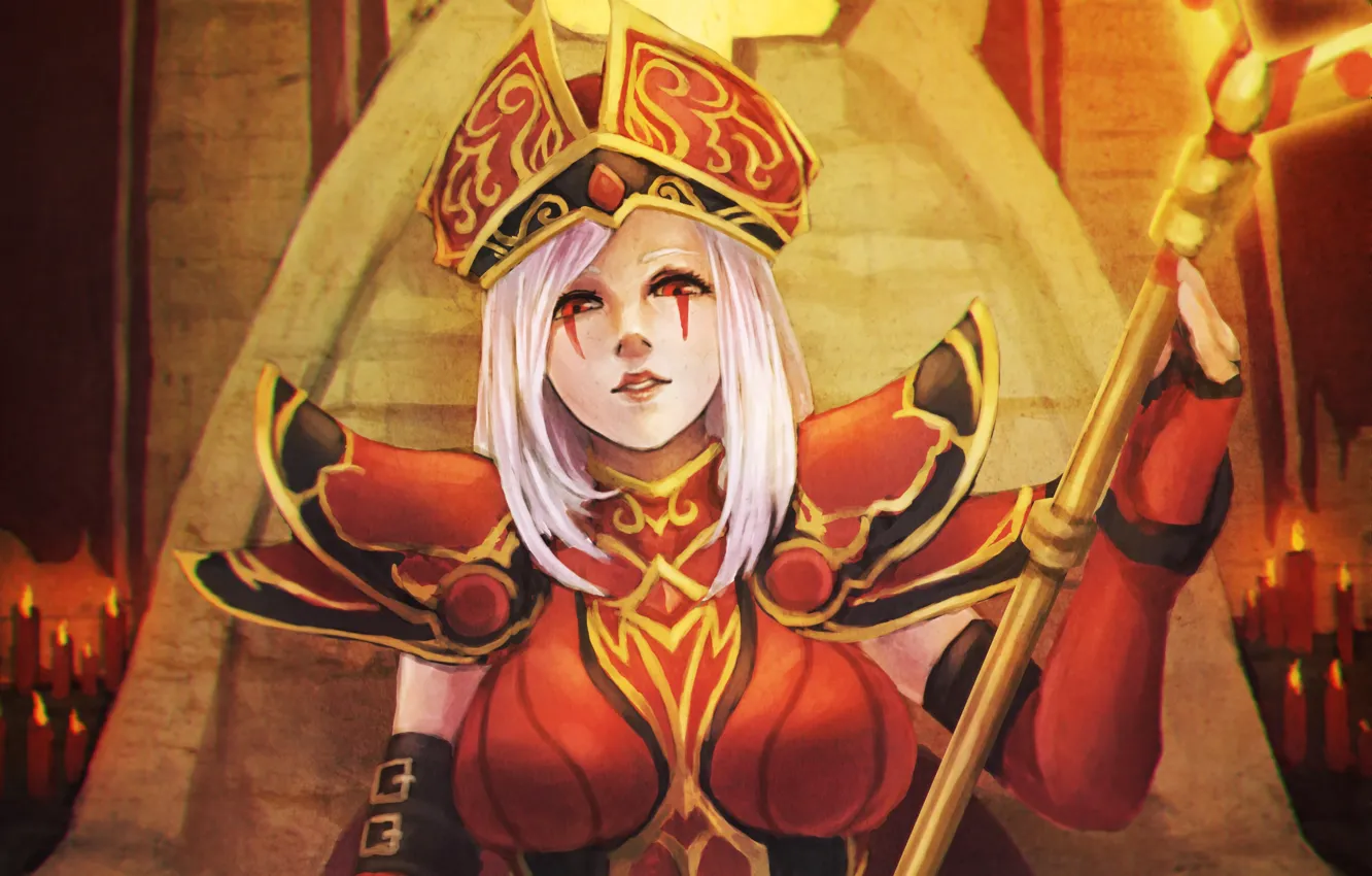 Wallpaper chest, look, girl, staff, art, Sally Whitemane, Scarlet ...