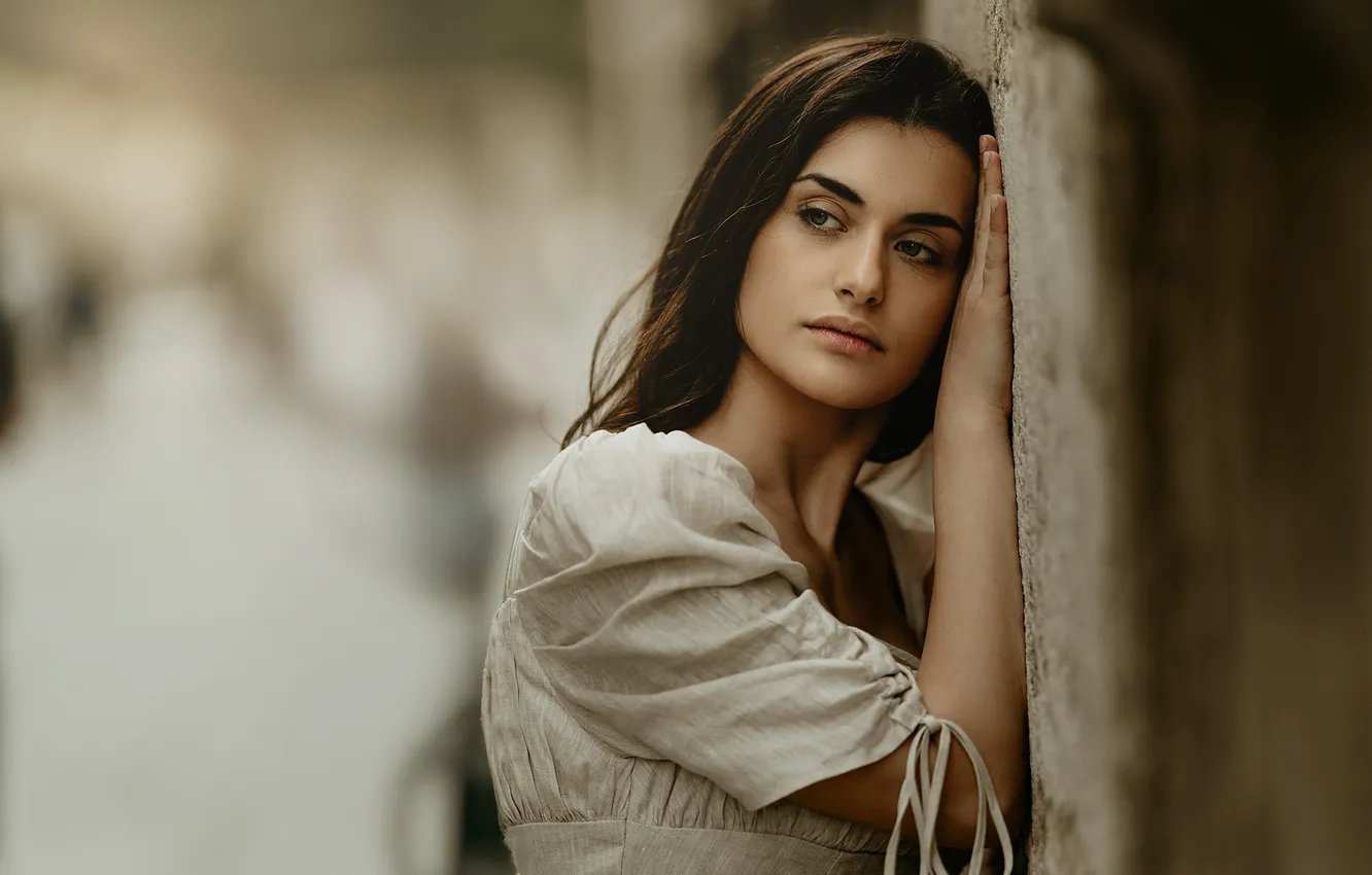 Wallpaper girl, face, pose, mood, portrait, hands, long hair, Andrea ...